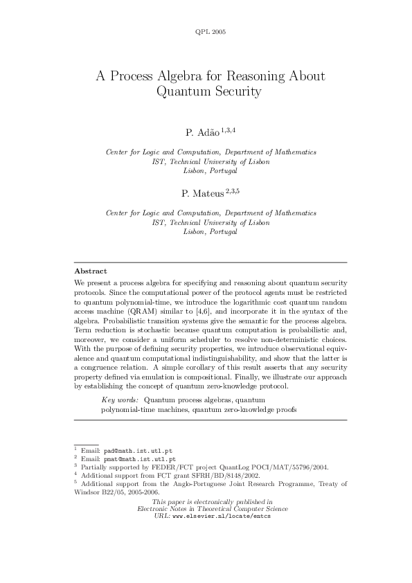 (PDF) A Process Algebra for Reasoning About Quantum Security