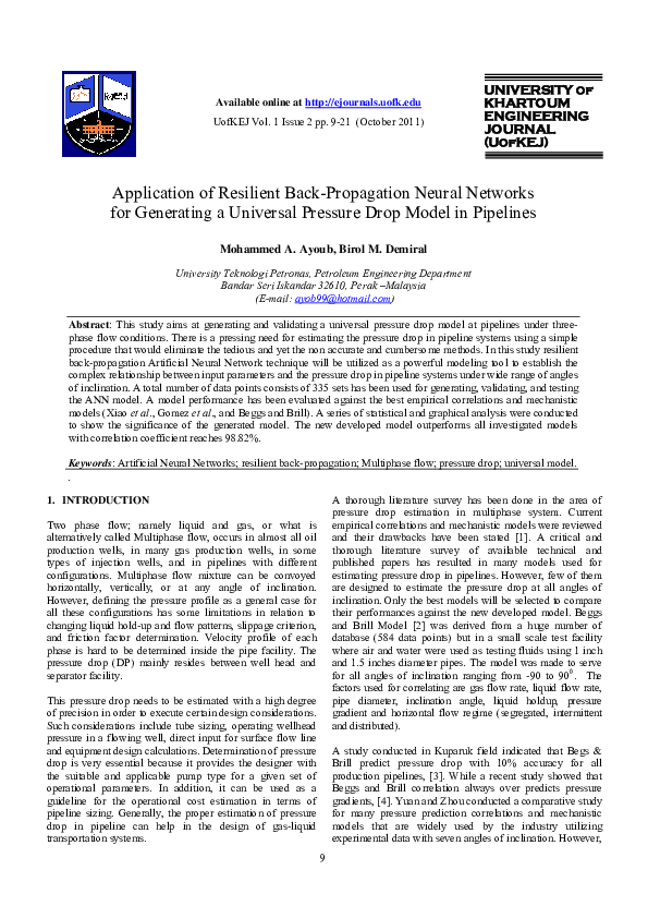 Pdf Application Of Resilient Back Propagation Neural Networks For Generating A Universal