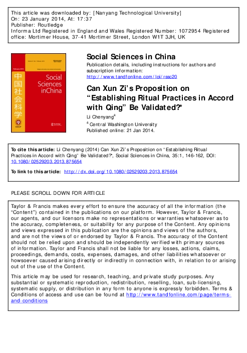 (PDF) Emotion (Qing) and Ritual Propriety (Li) in Xunzi