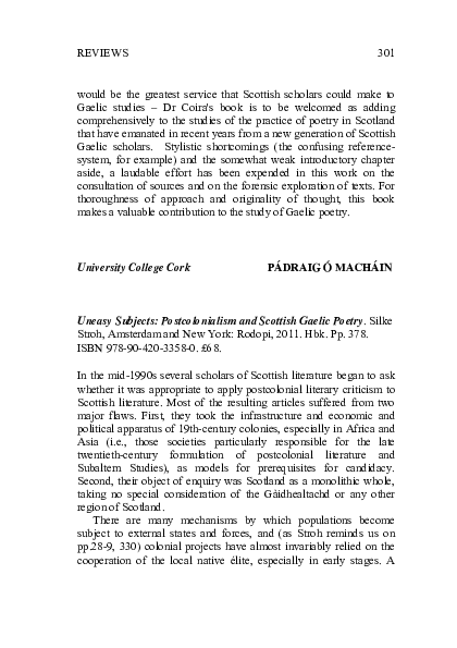 (PDF) Review of Uneasy Subjects: Postcolonialism and Scottish Gaelic ...