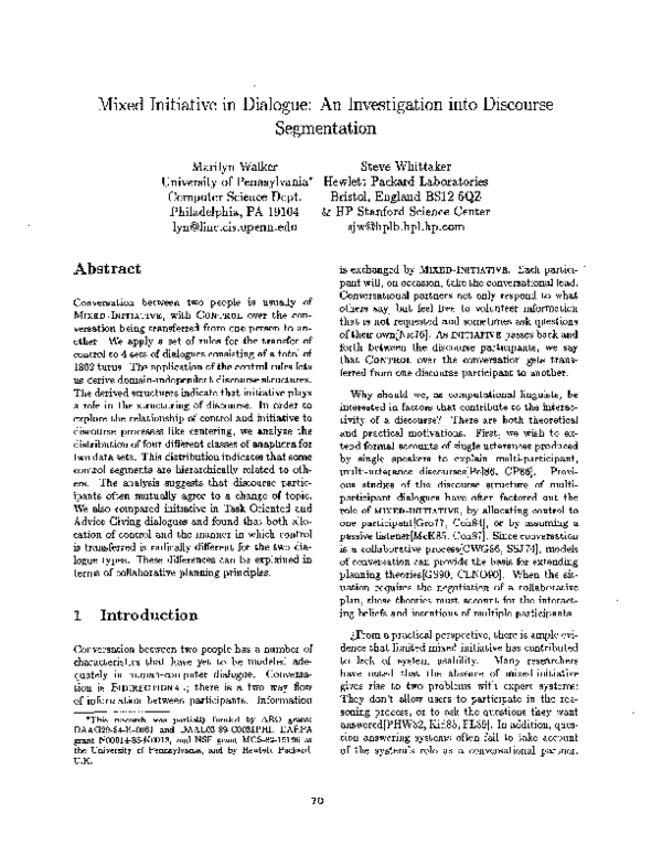 (PDF) Mixed Initiative in Dialogue: An Investigation into Discourse Segmentation