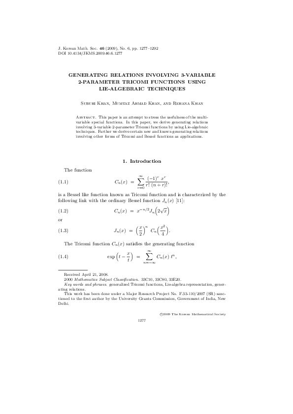 Pdf Generating Relations Involving 3variable 2parameter Tricomi Functions Using Lie Algebraic