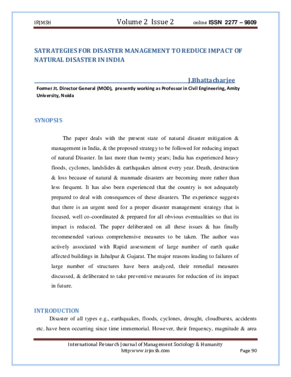 (PDF) SATRATEGIES FOR DISASTER MANAGEMENT TO REDUCE IMPACT OF NATURAL ...