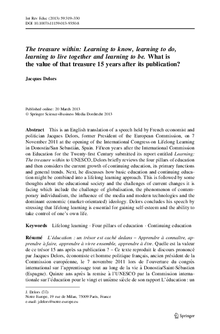 (PDF) The treasure within: Learning to know, learning to do, learning ...