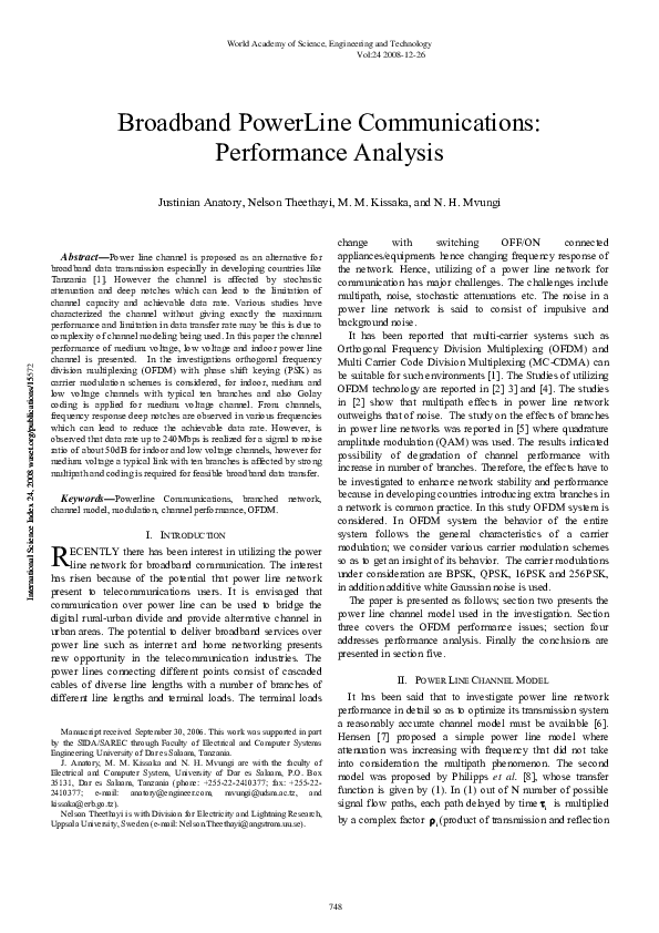 Pdf Broadband Powerline Communications Performance Analysis