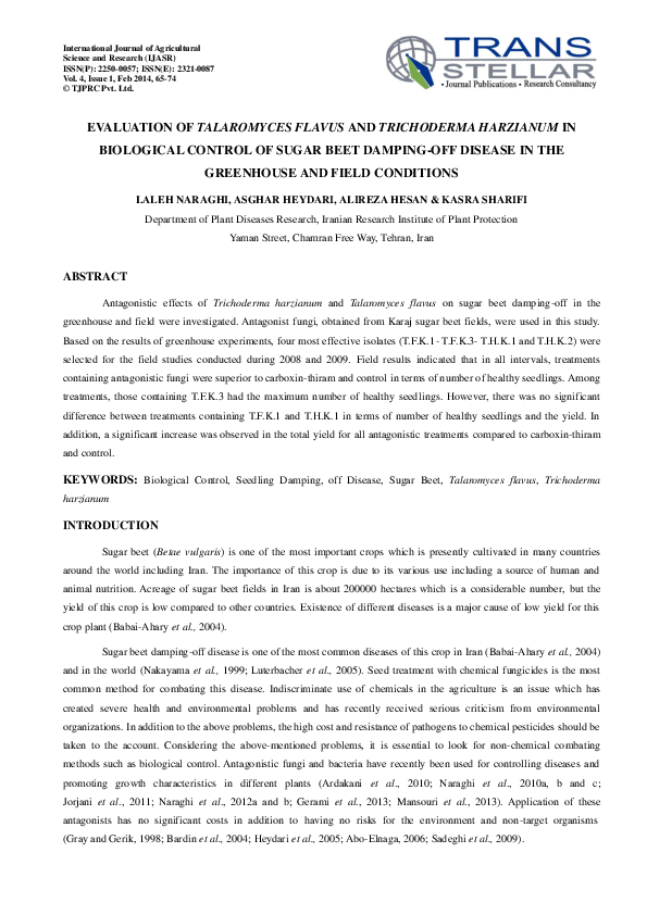 (PDF) Evaluation of Talaromyces flavus and Trichoderma harzianum in Biological Control of Sugar ...