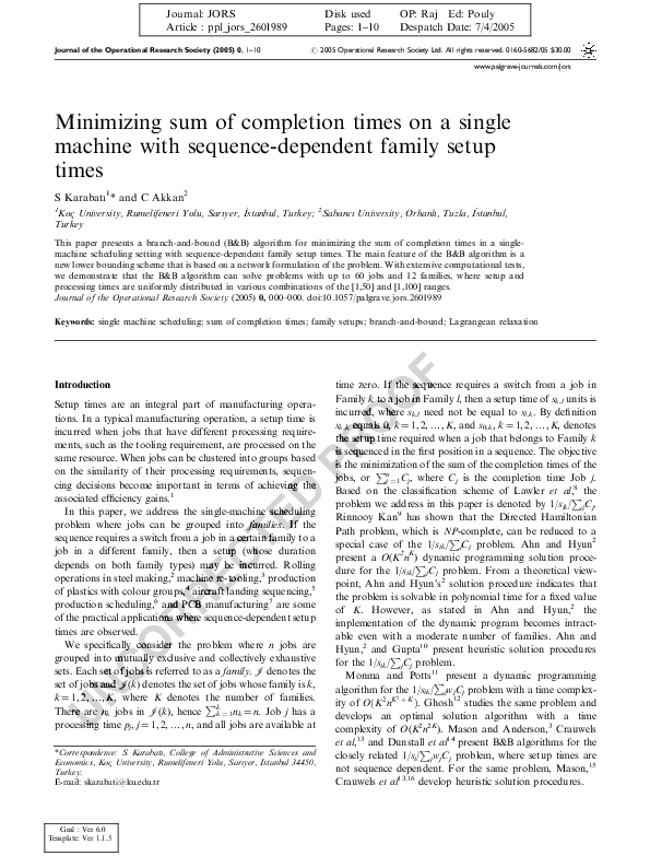 Pdf Minimizing Sum Of Completion Times On A Single Machine With