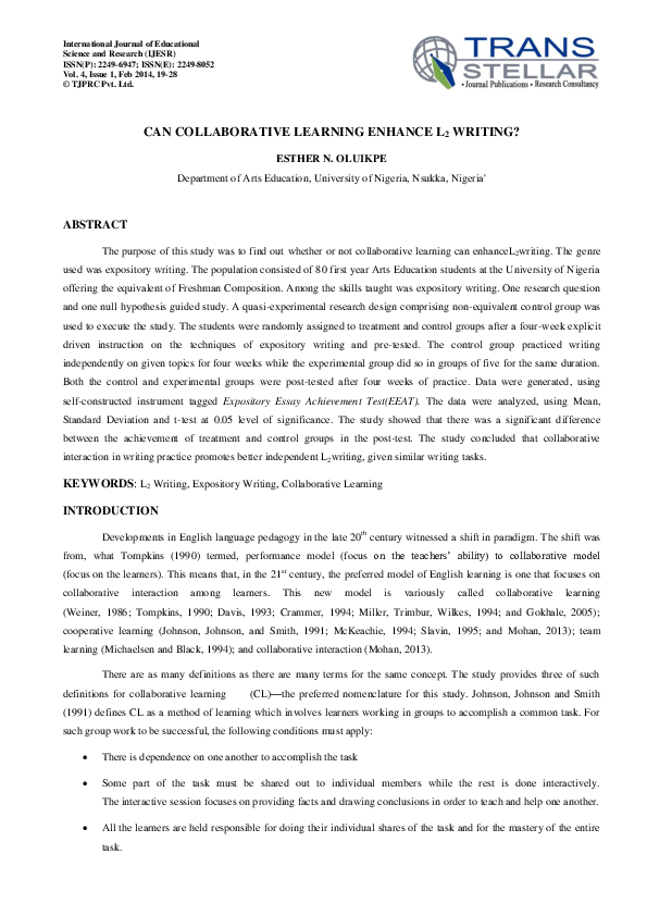 (PDF) Can Collaborative Learning Enhance L2 Writing?