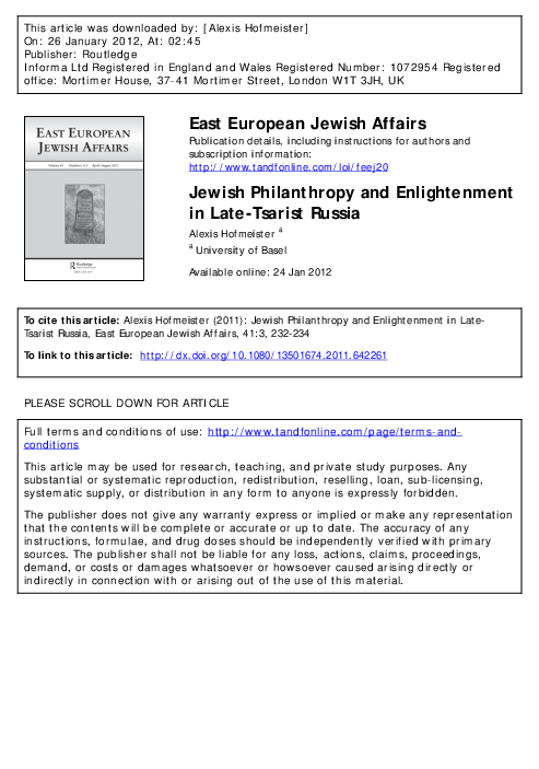 Jewish Philanthropy and Enlightenment in Late-Tsarist Russia (by Brian ...