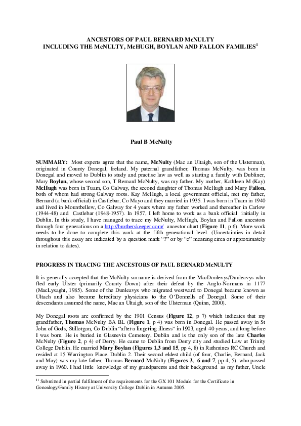 (PDF) ANCESTORS OF PAUL BERNARD McNULTY INCLUDING THE McNULTY, McHUGH ...