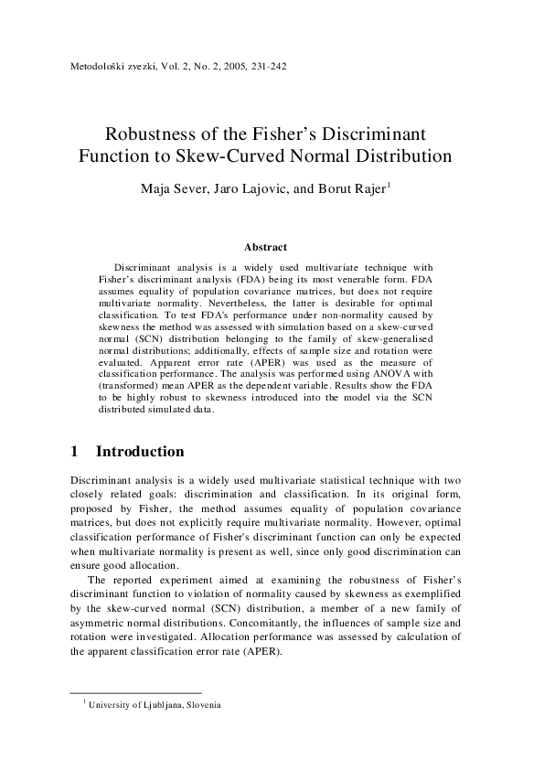 (PDF) Robustness of the Fisher's Discriminant Function to Skew-Curved Normal Distribution