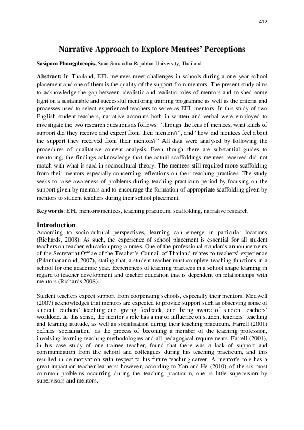 (PDF) Narrative Approach to Explore Mentees' Perceptions