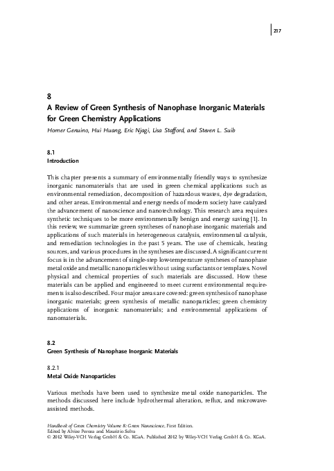 (PDF) A Review of Green Synthesis of Nanophase Inorganic Materials for ...