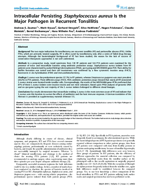 Pdf Intracellular Staphylococcus Aureus In Rt