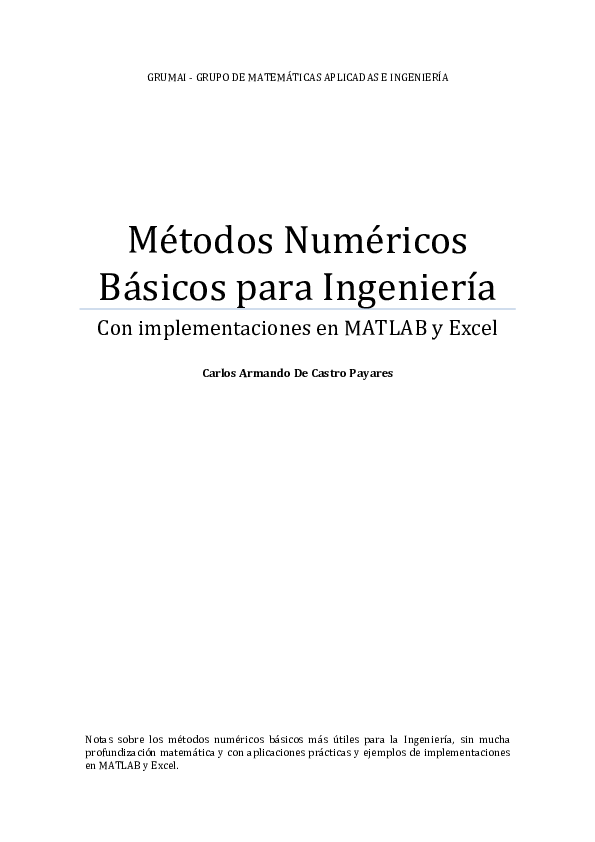 (PDF) GRUMAI -GRUPO DE MATEMÁTICAS APLICADAS E INGENIERÍA Métodos Numéricos Básicos para ...