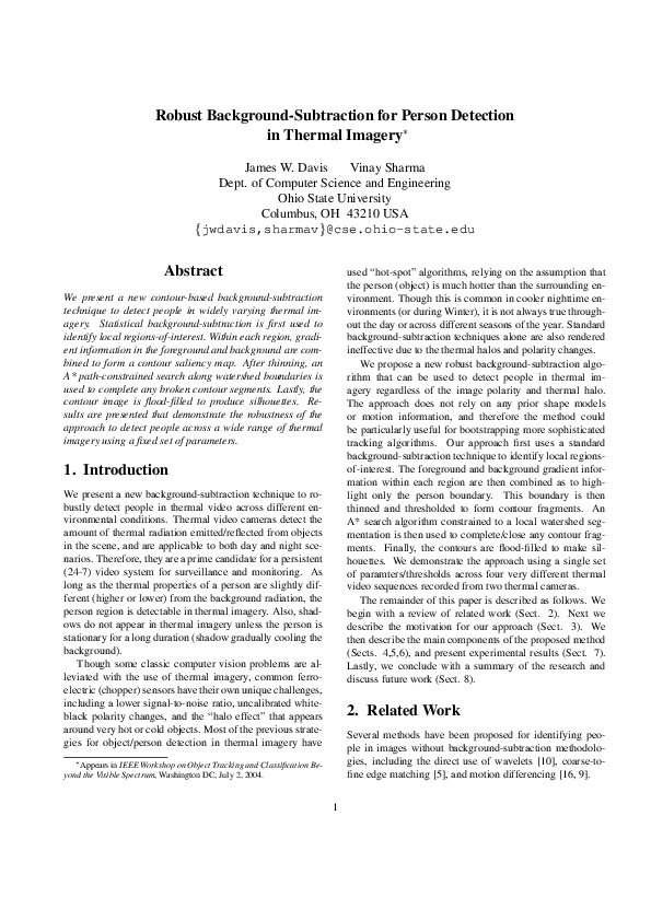 Pdf Robust Background Subtraction For Person Detection In Thermal Imagery