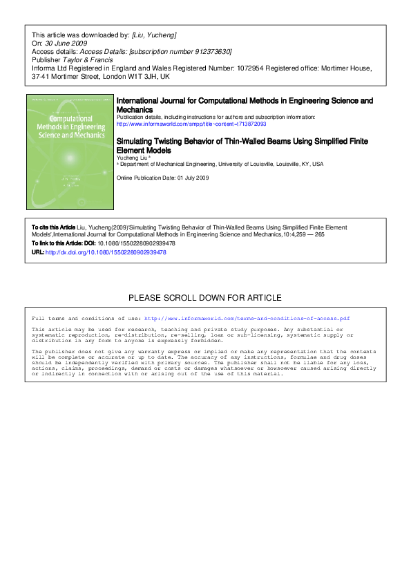 (PDF) Simulating twisting behavior of thin-walled beams using simplified finite element models