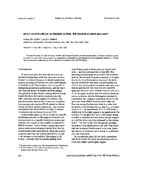 (PDF) Reaction dynamics in an ergodic system: the siamese stadium billiard