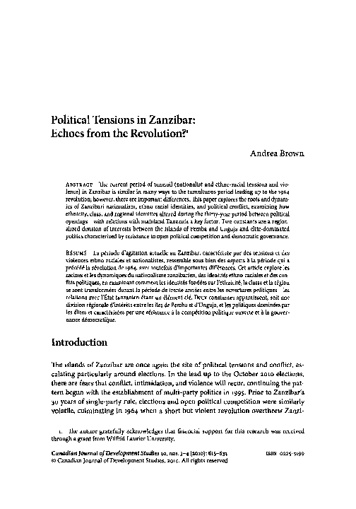 (PDF) Political tensions in Zanzibar: Echoes from the Revolution?