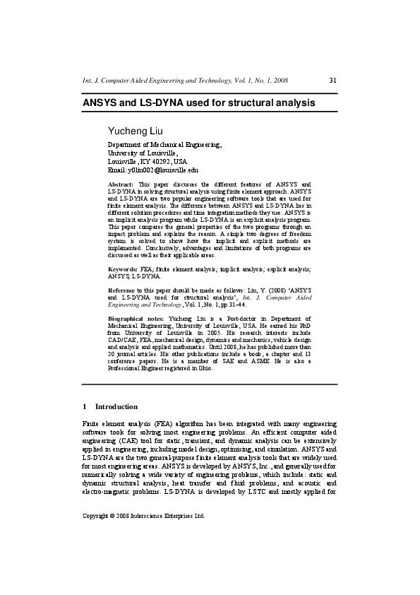 (PDF) ANSYS and LS-DYNA used for structural analysis