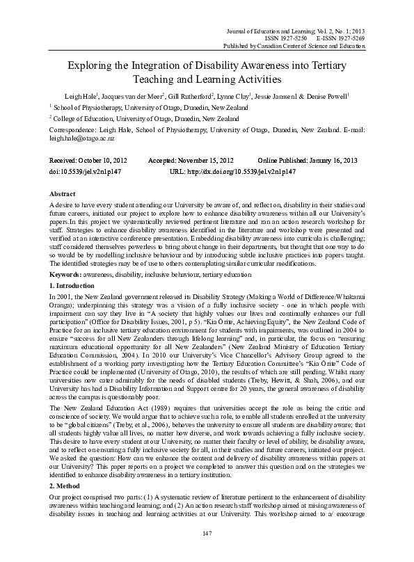 (PDF) Exploring the integration of disability awareness