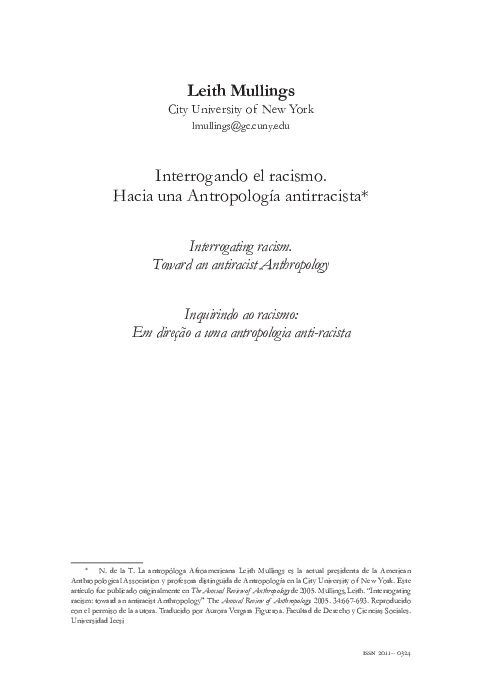 (PDF) Leith Mullings. Interrogando el racismo.Hacia una Antropología ...