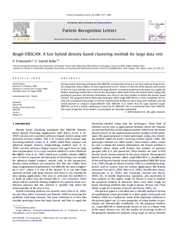 Pdf Rough Dbscan A Fast Hybrid Density Based Clustering Method For