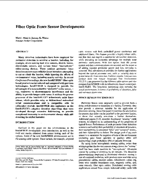 Pdf Fiber Optic Fence Sensor Developments