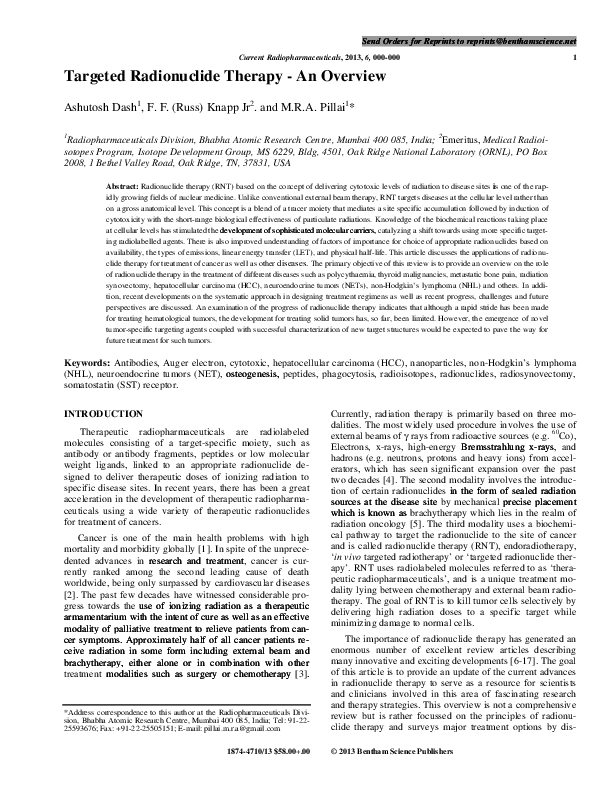 (PDF) Targeted Radionuclide Therapy - An Overview