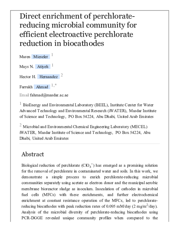 (PDF) Direct enrichment of perchlorate- reducing microbial community ...