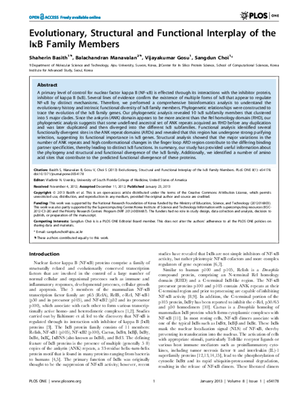 (PDF) Evolutionary, Structural and Functional Interplay of the IkB ...