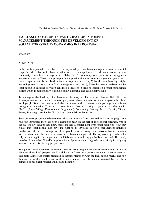 Pdf Increased Community Participation In Forest Management Through