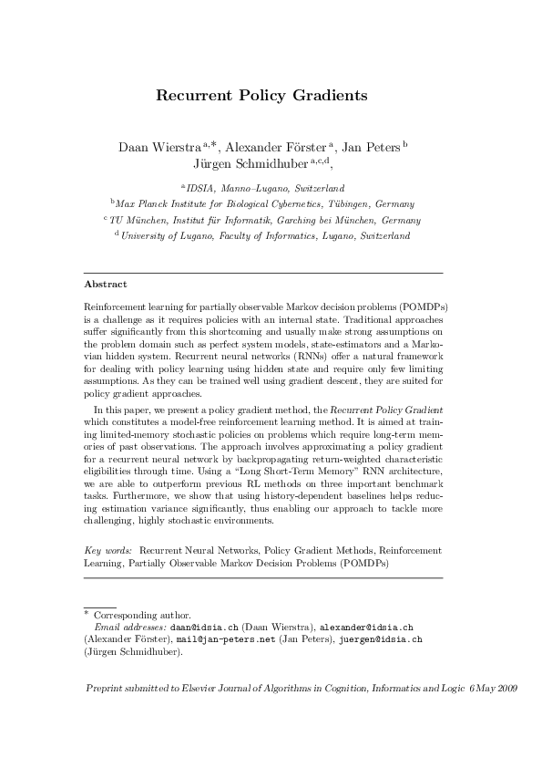 (PDF) Recurrent Policy Gradients