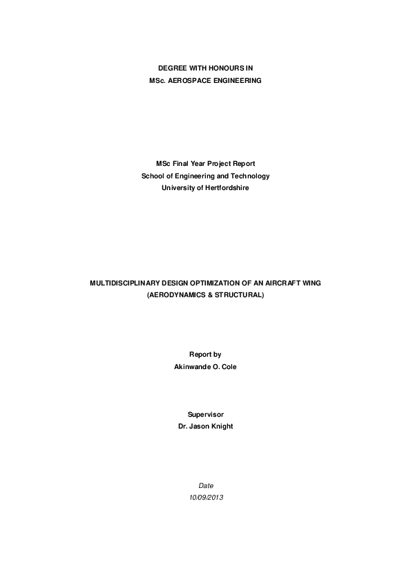 (PDF) DEGREE WITH HONOURS IN MSc. AEROSPACE ENGINEERING MSc Final Year ...