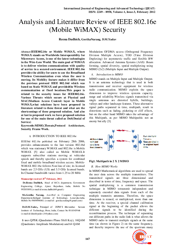 Pdf Analysis And Literature Review Of Ieee 802 16e Mobile Wimax