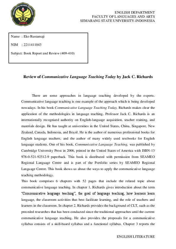 (DOC) Review of Communicative Language Teaching by Jack C. Richards
