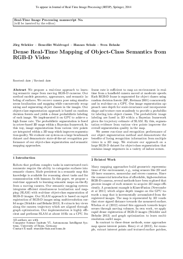 (PDF) Dense Real-Time Mapping of Object-Class Semantics from RGB-D Video