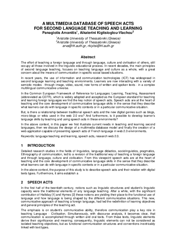 (PDF) A Multimedia database for speech acts for second language ...