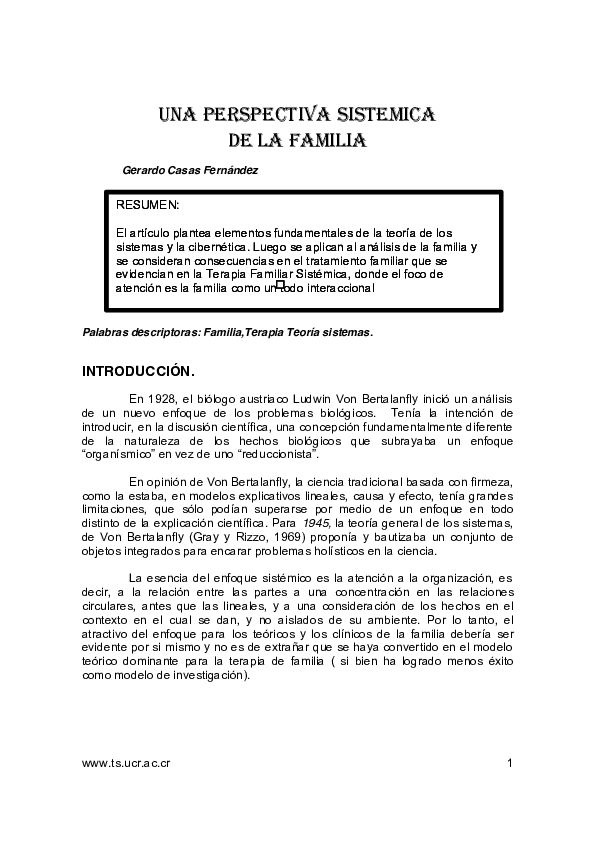 Pdf Una Perspectiva Sistemica De La Familia