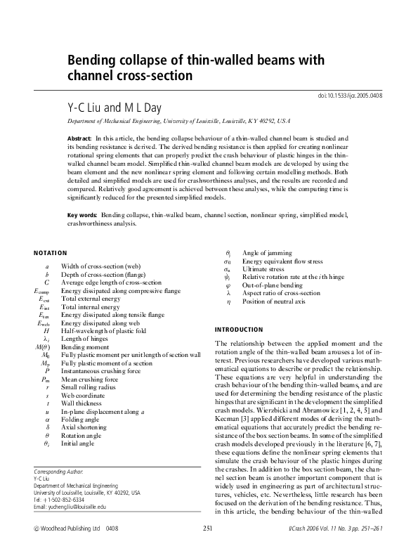 (PDF) Bending collapse of thin-walled beams with channel cross-section