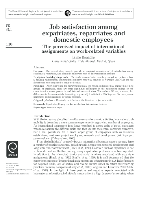 (PDF) Job satisfaction among expatriates, repatriates and domestic ...