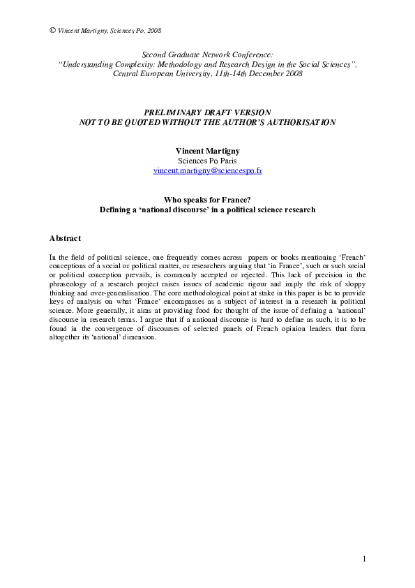 (PDF) Who speaks for France? Defining a ‘national discourse’ in a ...