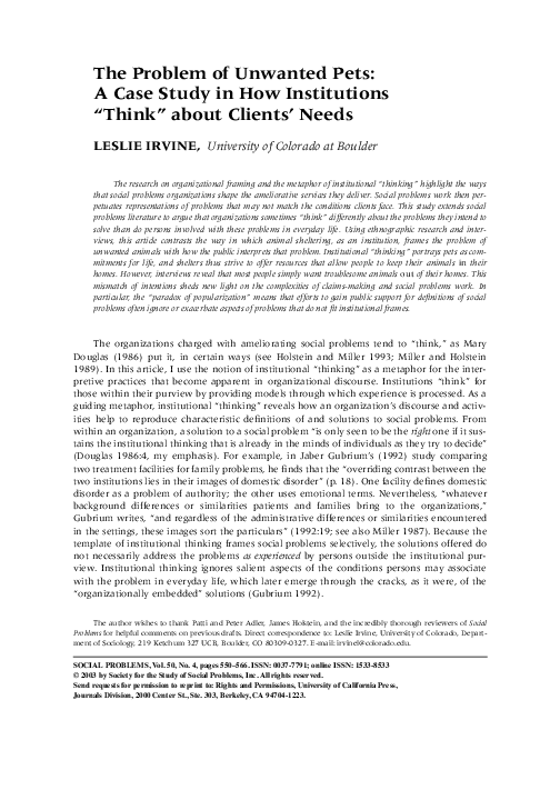 (PDF) The Problem of Unwanted Pets: A Case Study in How Institutions ...