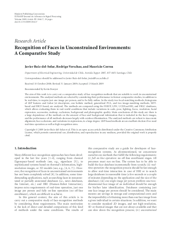 Pdf Recognition Of Faces In Unconstrained Environments A Comparative
