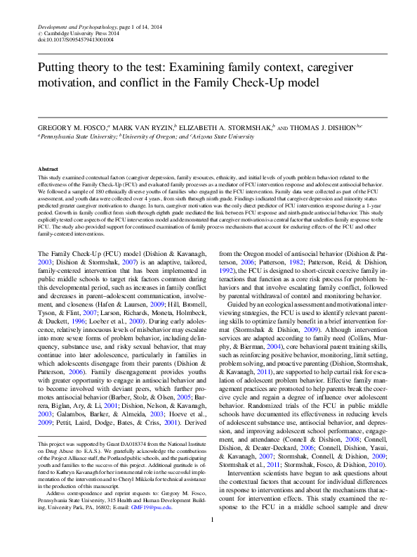 (PDF) Putting Theory to the Test: Examining Family Context, Caregiver ...