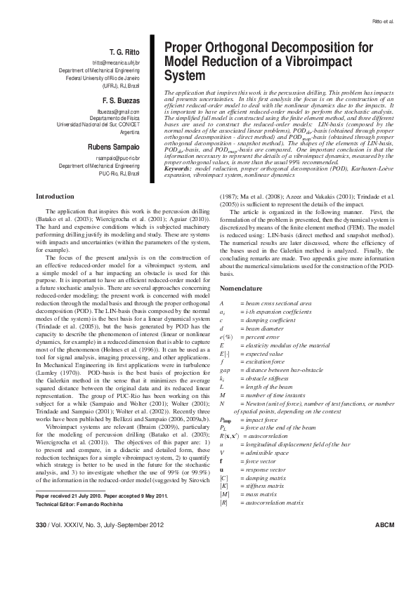 Pdf Proper Orthogonal Decomposition For Model Reduction Of A Vibroimpact System
