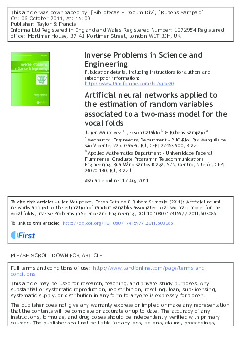 (PDF) Artificial neural networks applied to the estimation of random variables associated to a ...