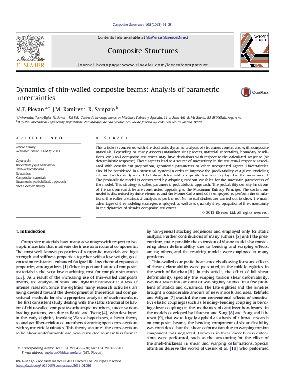 (PDF) Dynamics of thin-walled composite beams: Analysis of parametric uncertainties