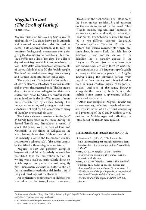 (PDF) "Megillat Ta’anit (The Scroll of Fasting)" – in Encyclopedia of ...