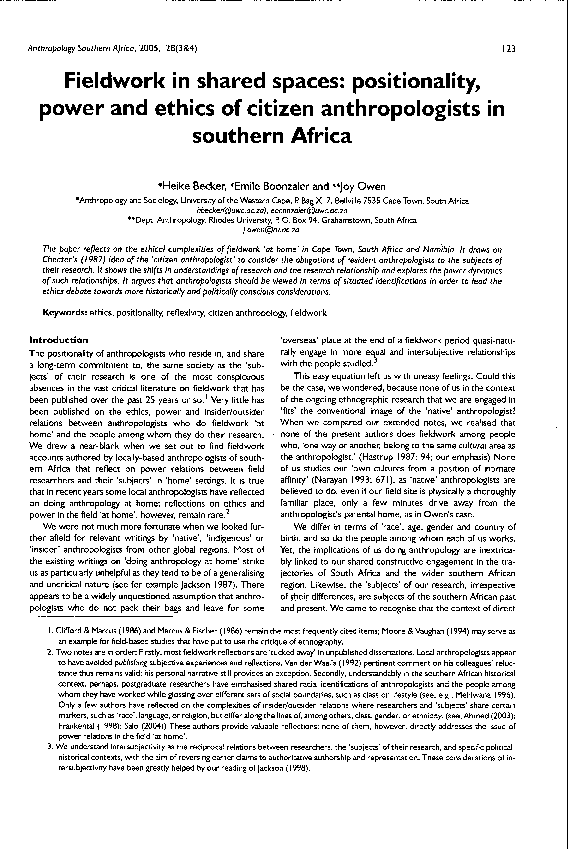(PDF) Fieldwork in shared spaces: positionality, power and ethics of citizen anthropologists in ...